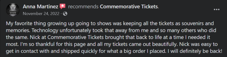 Commemorative Tickets – Commemorative Tickets, Setlists, Passes, and More!