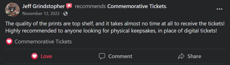 Commemorative Tickets – Commemorative Tickets, Setlists, Passes, and More!