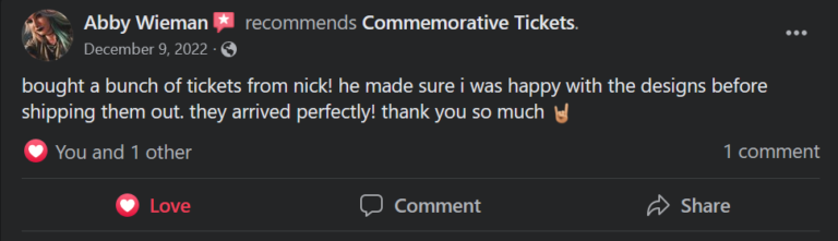 Commemorative Tickets – Commemorative Tickets, Setlists, Passes, and More!